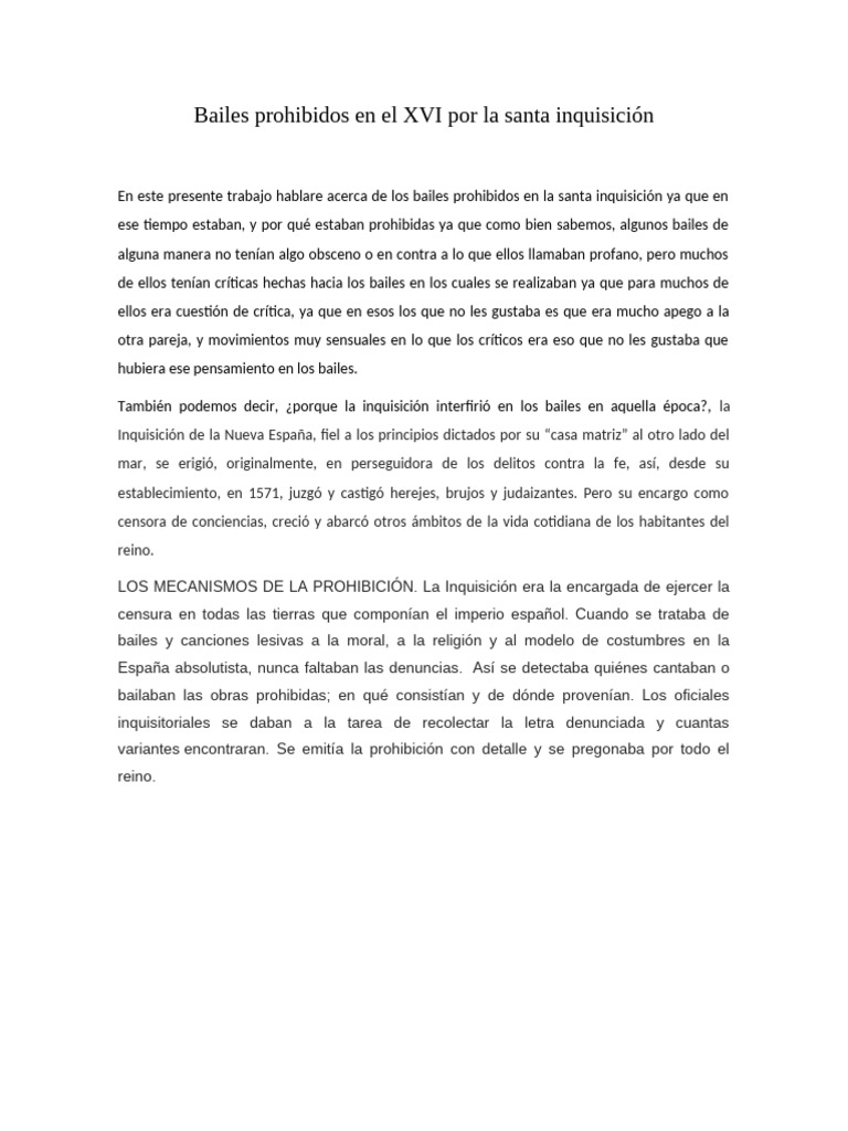 Bailes Prohibidos en El XVI Por La Santa Inquisición | PDF Bailes Prohibidos en El XVI Por La Santa Inquisición | PDF
