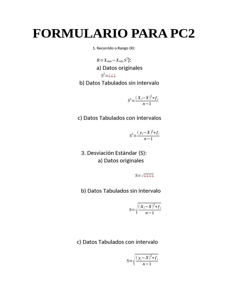 FORMULARIO PARA PC2 | PDF