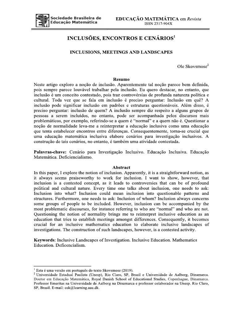 Inclusões, Encontros e Cenários - Skovsmose | PDF