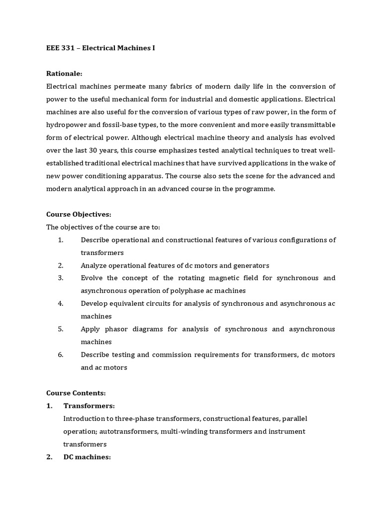 EEE 331 - Course Outline - 2023 | PDF