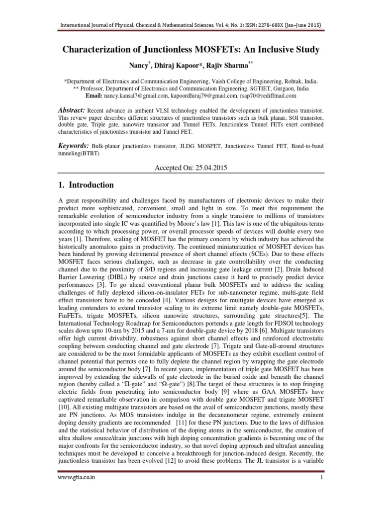 Characterization of Junctionless MOSFETs | PDF
