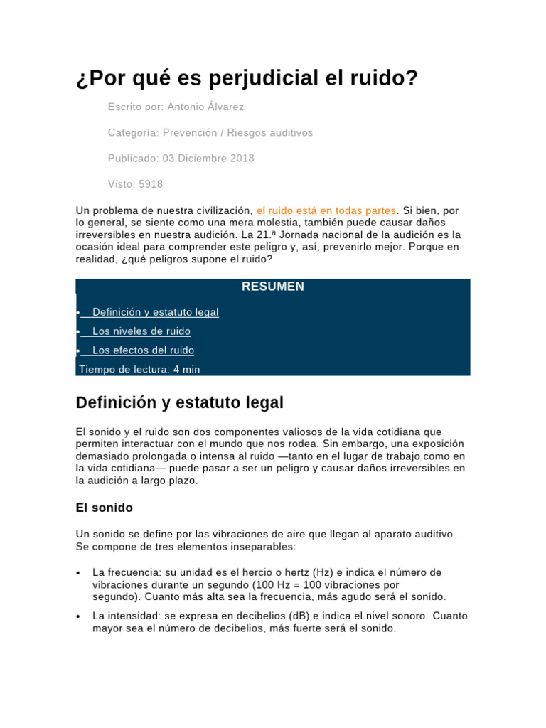Por Qué Es Perjudicial El Ruido | PDF
