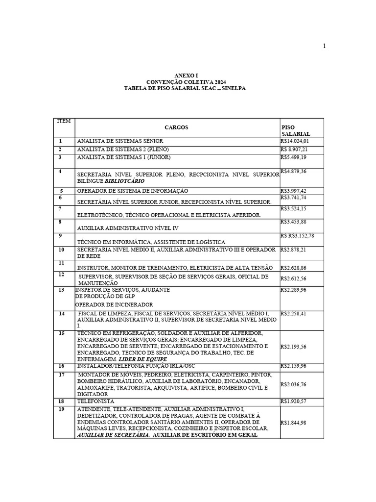Relao Salarial CCT 2024 | PDF