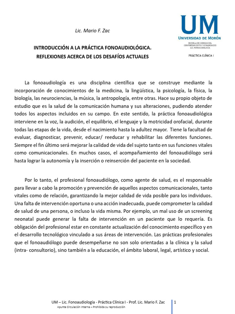 U1 Texto 2 - Intro A La Practica Fonoaudiologica | PDF