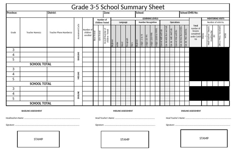 G3-5 - School Summary Sheet 2024 | PDF