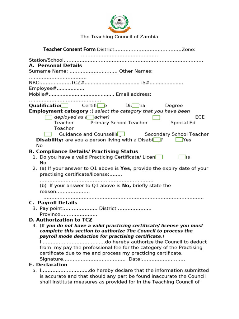 Teacher Consent Form District | PDF