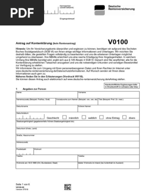 Vordruck V0410 Antrag Auf Kontenklärung: (Kein Rentenantrag) | PDF