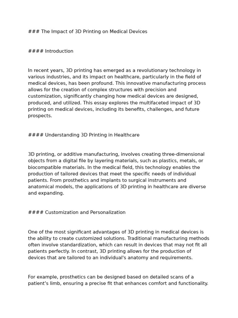 The Impact Of 3d Printing On Medical Devices Pdf 3 D Printing Medical Device