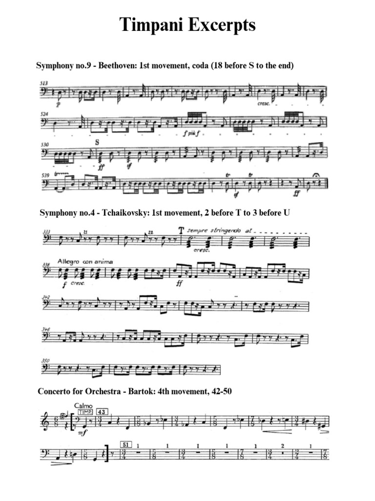 Timpani Excerpts Typically Used in Auditions | PDF