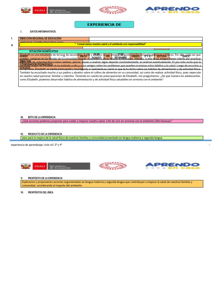 Experiencia de Aprendizaje #06 de 3° y 4° | PDF