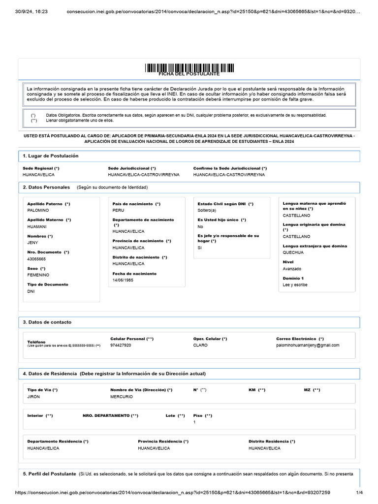 Ficha Inei 2024 | PDF