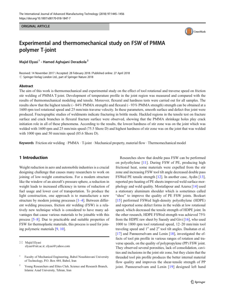 (2018) Experimental and Thermomechanical Study On FSW of PMMA Polymer T ...