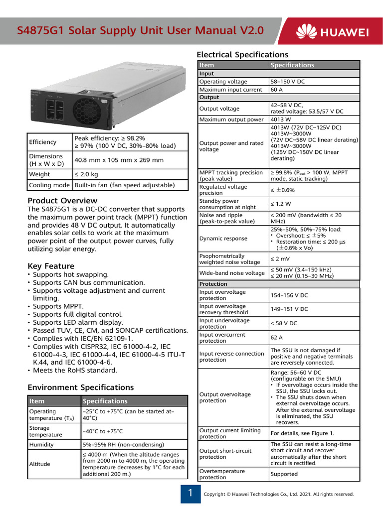 S4875G1 Solar Supply Unit User Manual V2.0 | PDF