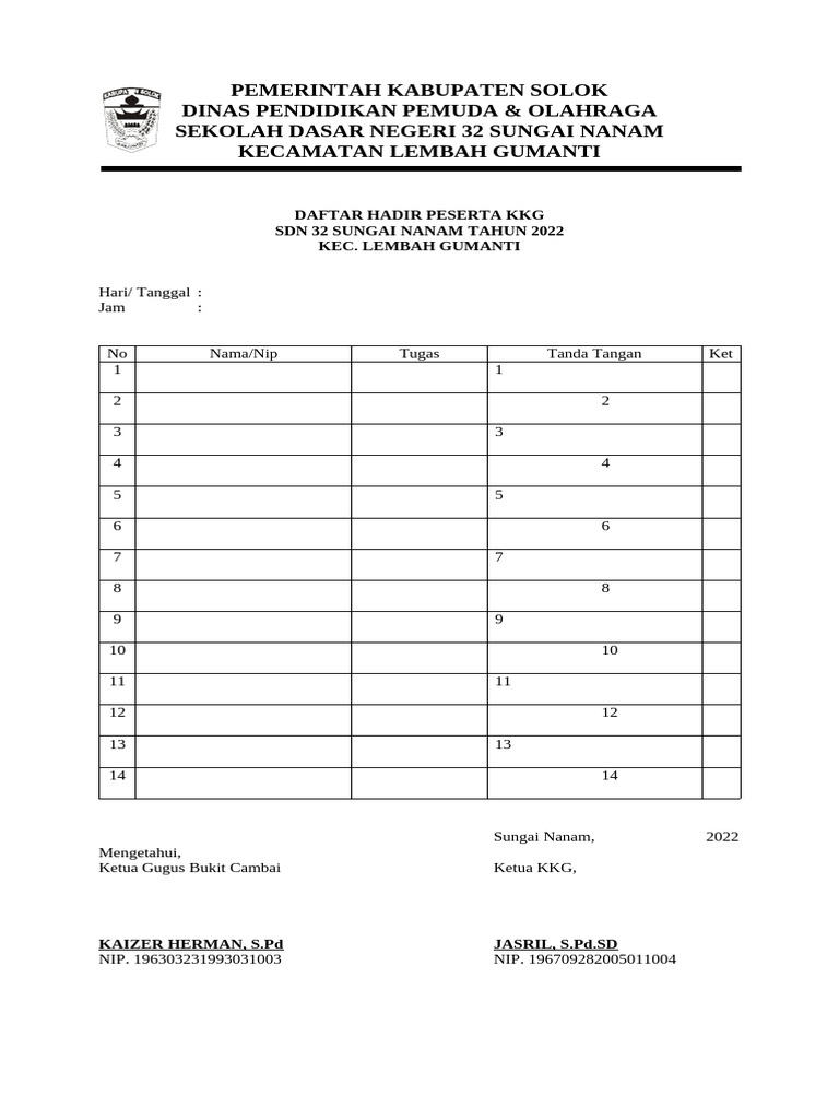 Daftar Hadir KKG | PDF
