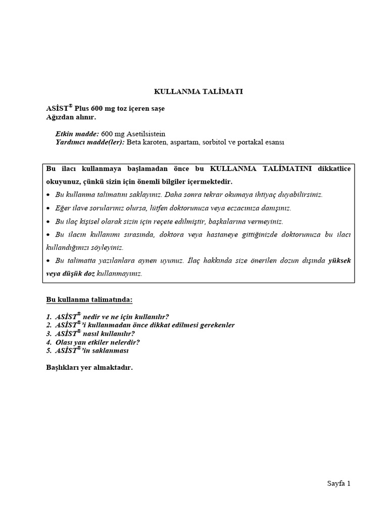9793 Asist Plus 600 MG Toz Iceren Sase KT | PDF