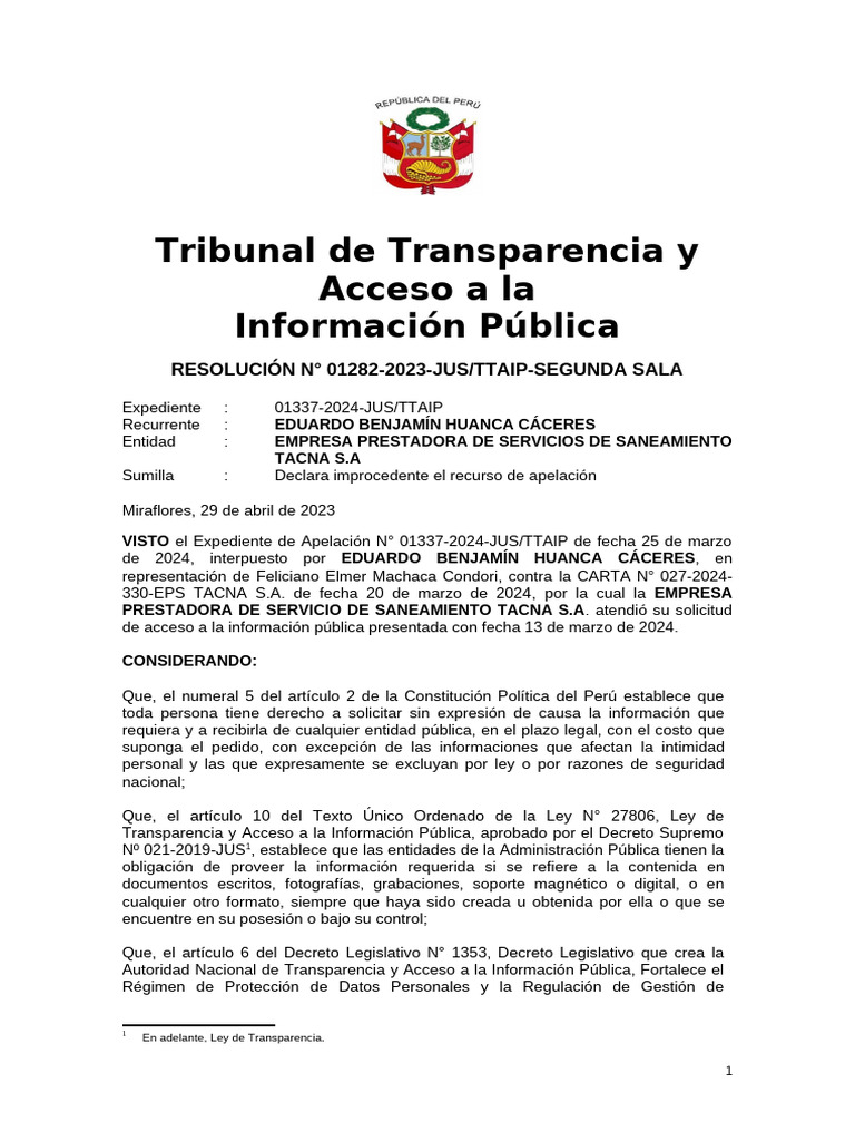 Conservación Información Empresa Estatal Exp. 1337 - 2024 Huanca Vs EPS ...