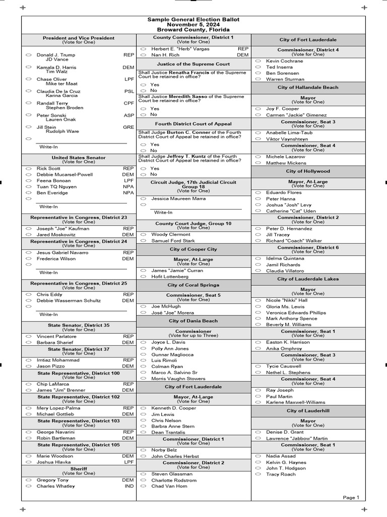 Florida Sample Ballot 2024 | PDF | Article One Of The United States ...