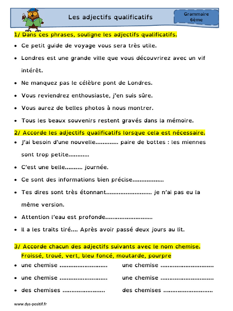 Exercices Correction Ladjectif Qualificatif | PDF