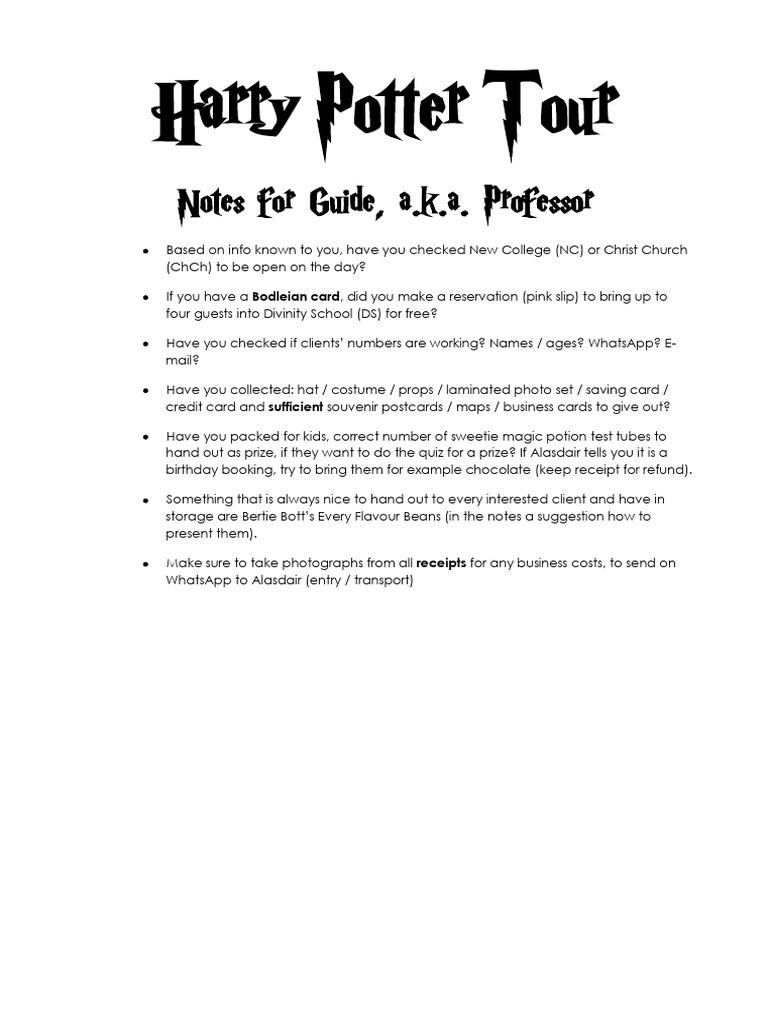 HP Tour Notes For Guide To Learn Revised 2023 | PDF | Aslan | Unicorn