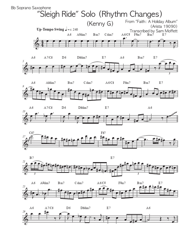 Kenny G - Sleigh Ride Solo - BB SOPRANO SAX | PDF