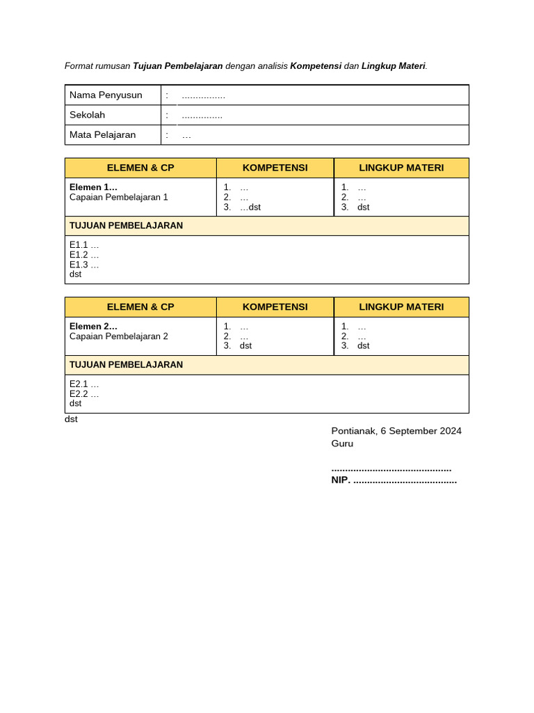 2 Format Rumusan TP Dengan Analisis Kompetensi Dan Lingkup Materi | PDF