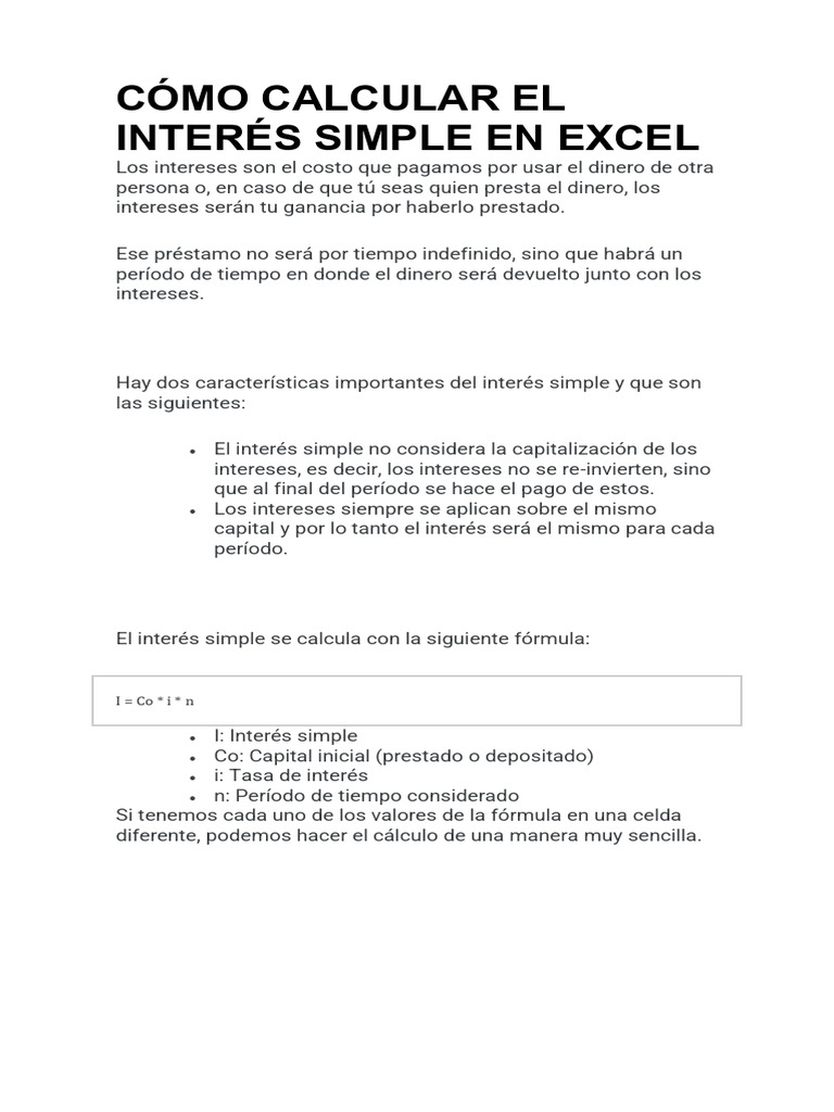 CÓMO CALCULAR EL INTERÉS SIMPLE EN EXCEL | PDF
