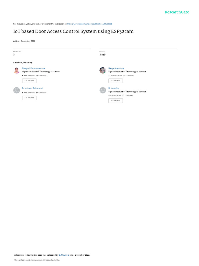 Iot Based Door Access Control System Using Esp32Cam: December 2022 | PDF