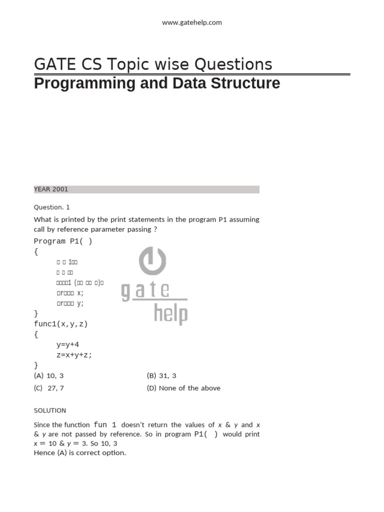 GATE CS Topic Wise Questions Programming | PDF