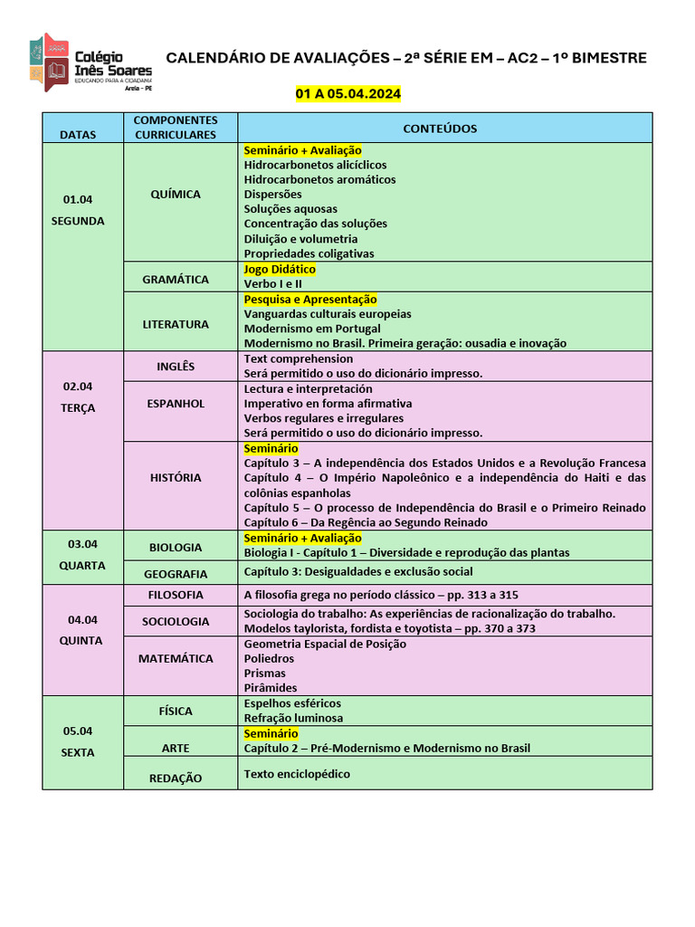 Ac2 - 1º Bim - 2 Serie em | PDF