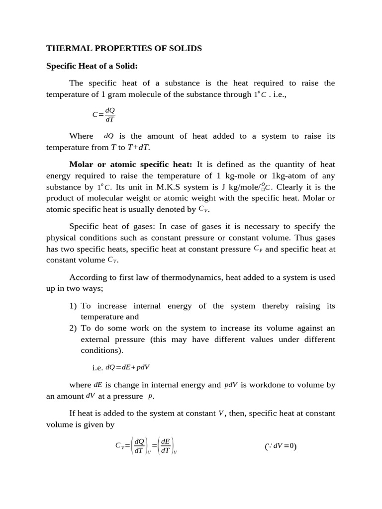 IV SEM UNIT-V Thermal Properties of Solids | PDF
