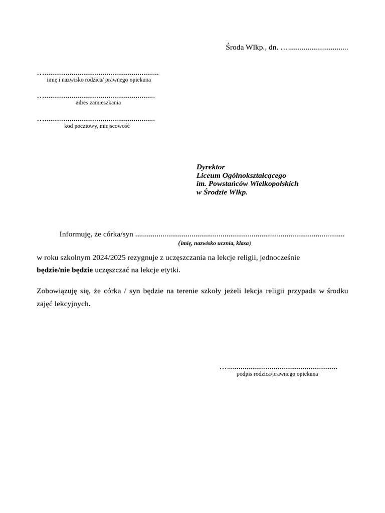 Rezygnacja Z Religii - Druk | PDF