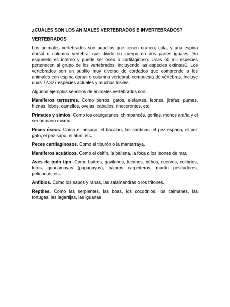Cuáles Son Los Animales Vertebrados e Invertebrados | PDF | Vertebrados ... Cuáles Son Los Animales Vertebrados e Invertebrados | PDF | Vertebrados ...