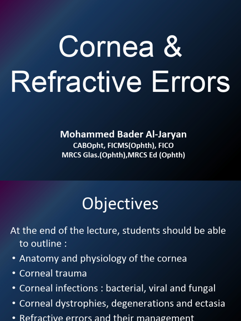 Cornea and Refractive Errors | PDF
