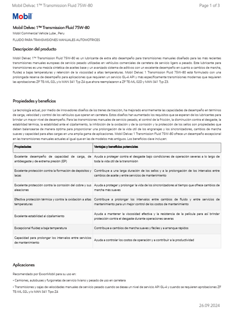 AS XX Mobil Delvac 1 Transmission Fluid 75W 80 | PDF | Companies ...