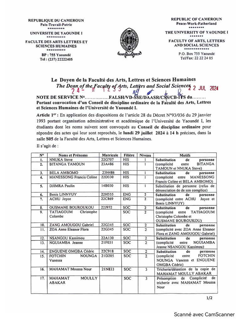 Convocation D'un Conseil de Discipline 29-07-2024 | PDF