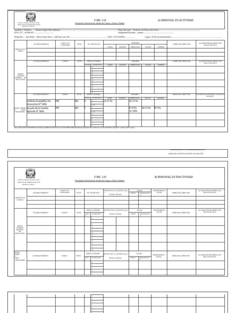 Formulario rh-119 | PDF