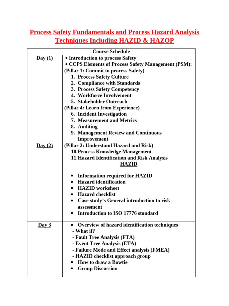 Process safety fundamentals and process hazard analysis technuques | PDF