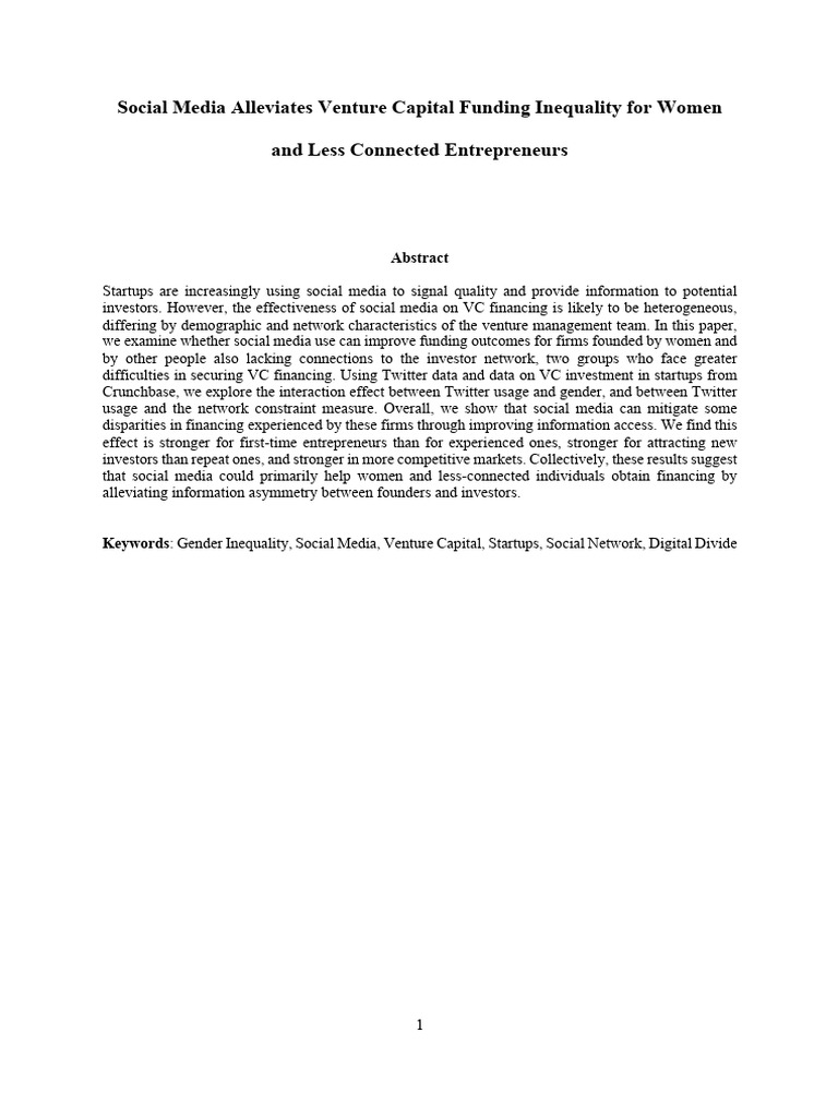 Social Media Alleviates Venture Capital Funding Inequality For Women ...