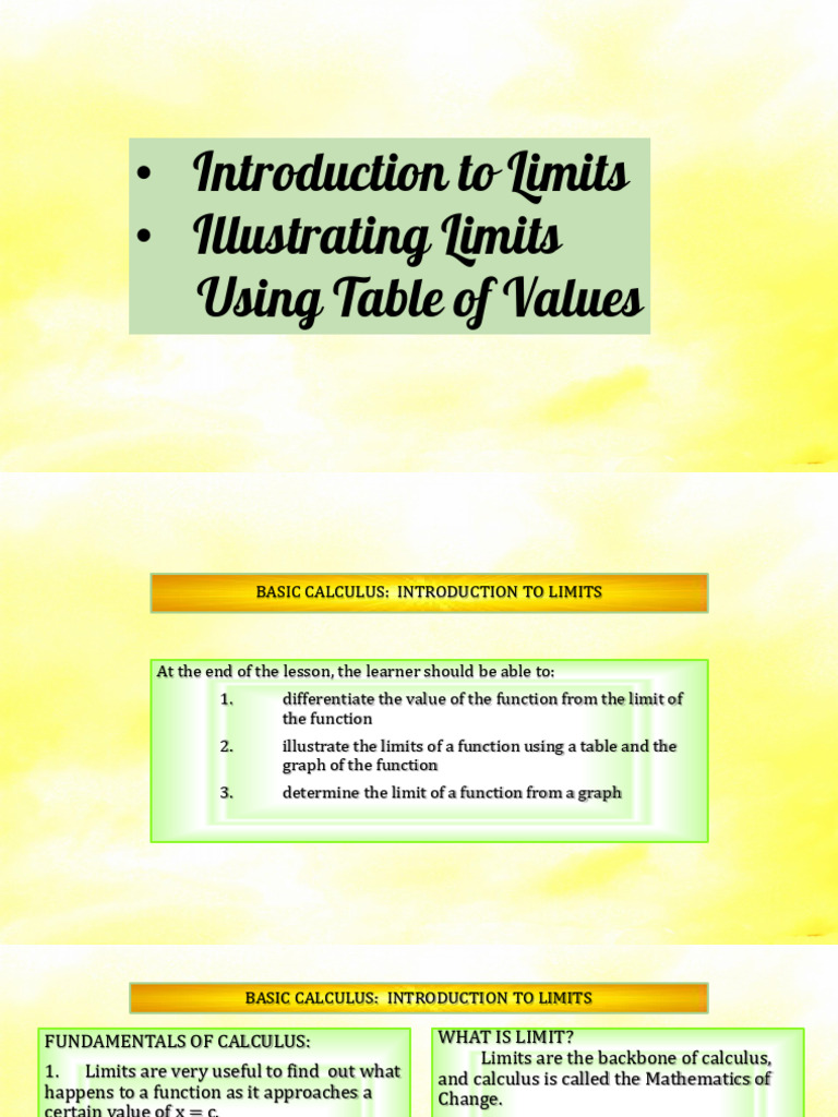 Introduction to Limits_Illustrating Limits Using Tables | PDF