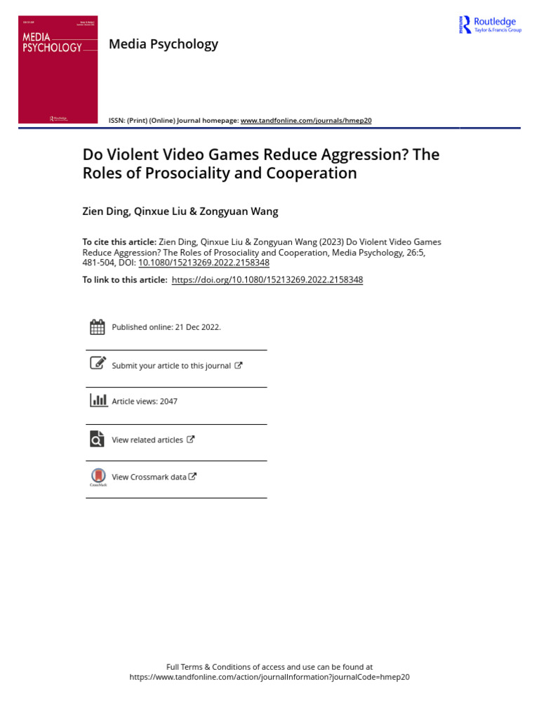 Do Violent Video Games Reduce Aggression The Roles of Prosociality and ...