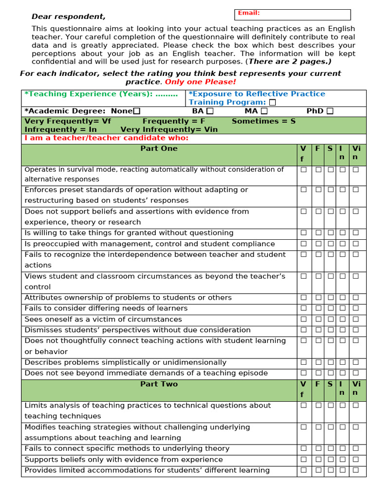 Reflection Questionnaire | PDF