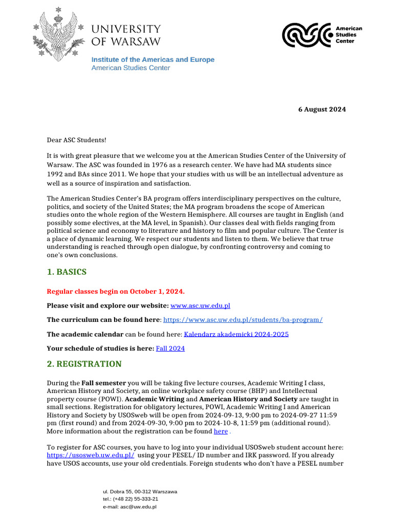 Basic ASC Orientation Info, Fall 2024 - 2025 | PDF