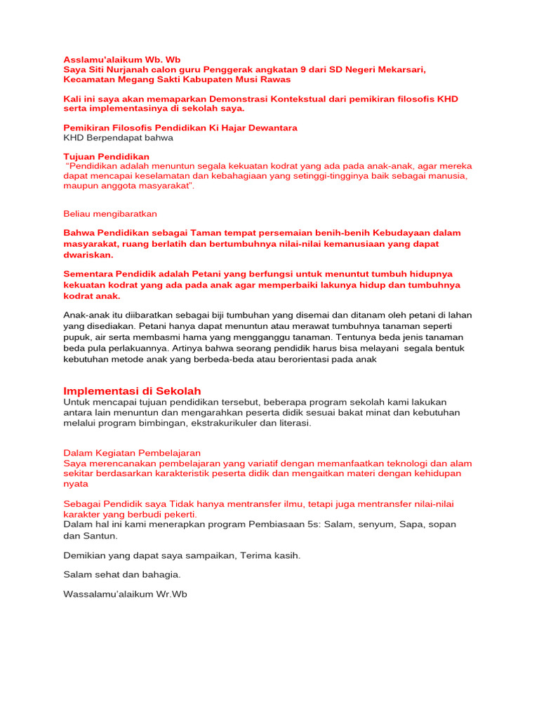 Filosofi KHD Yang Pertama Mengartikan Pendidikan Sebagai Tempat Persemaian Benih | PDF