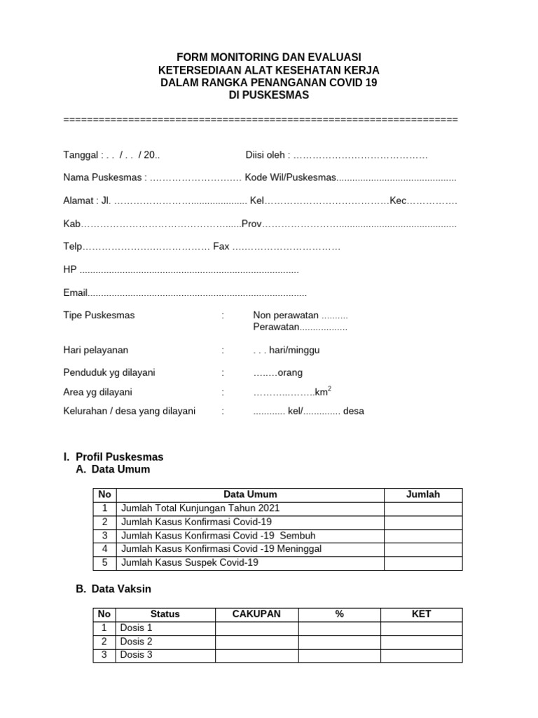 Form Monev Puskesmas | PDF