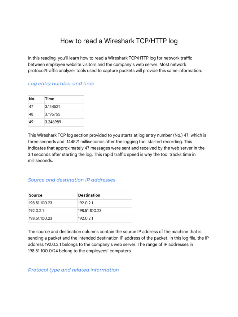How To Read A Wireshark TCP - HTTP Log | PDF