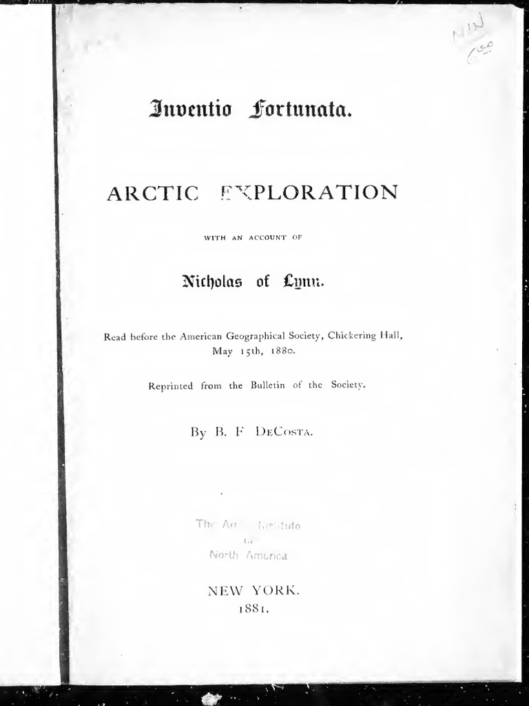 Inventio Fortunata Arctic Exploration With An Account of Nicholas of ...