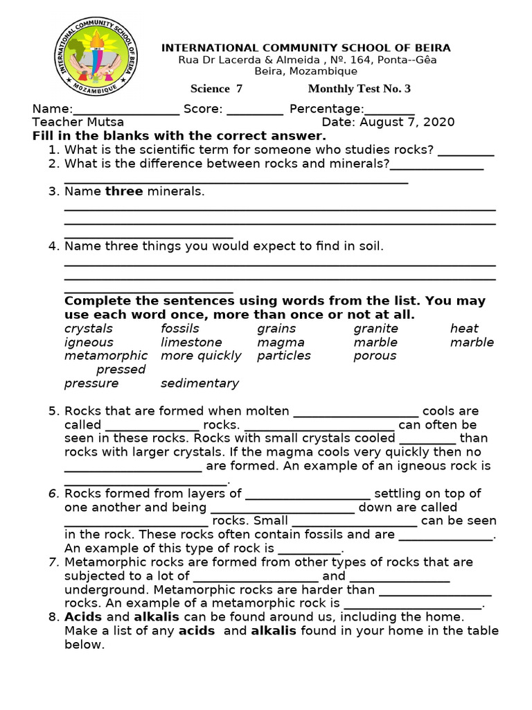 3rd Monthly Test in Science 7 | PDF