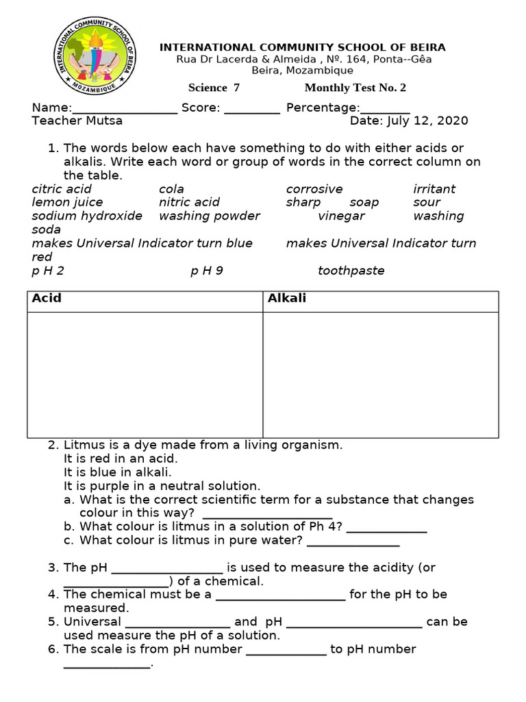 2nd Monthly Test in Science 7 | PDF