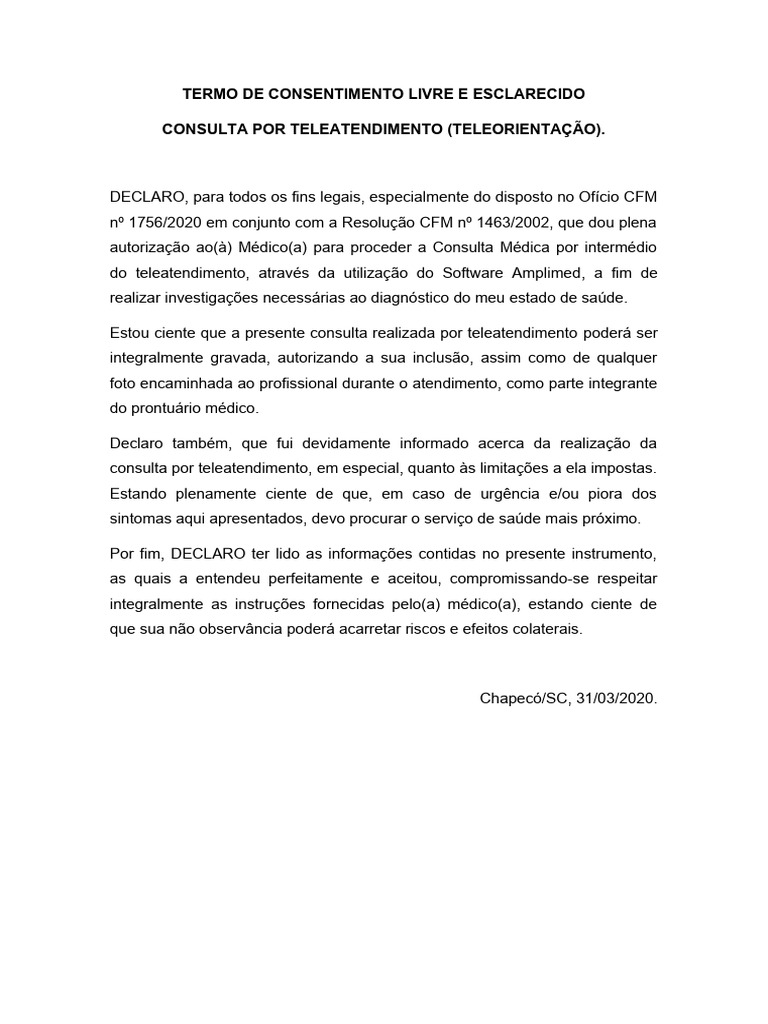Termo de Consentimento Livre e Esclarecido | PDF