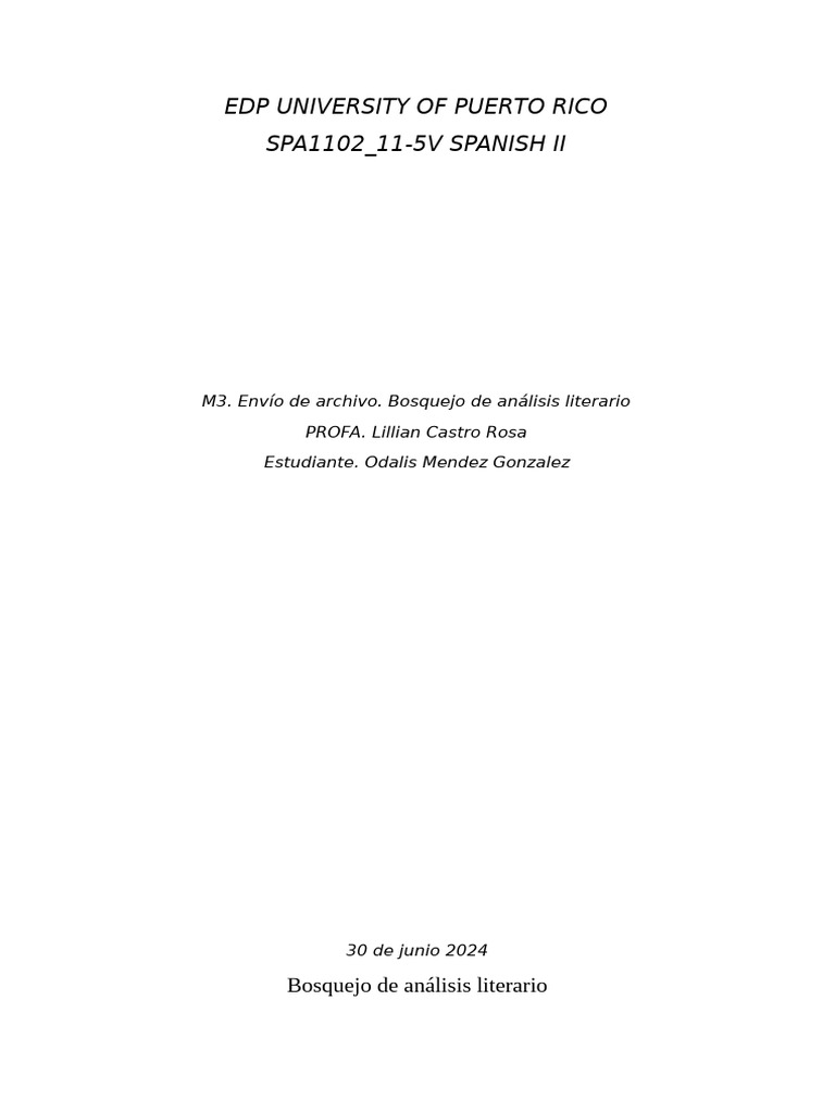 Odalis Bosquejo de Analisis Literario | PDF